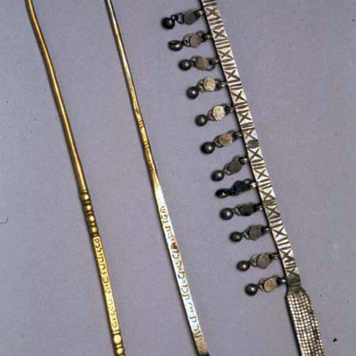 Stream Torah pointer [82.25.1]: with quill-shaped tip and two bells ...