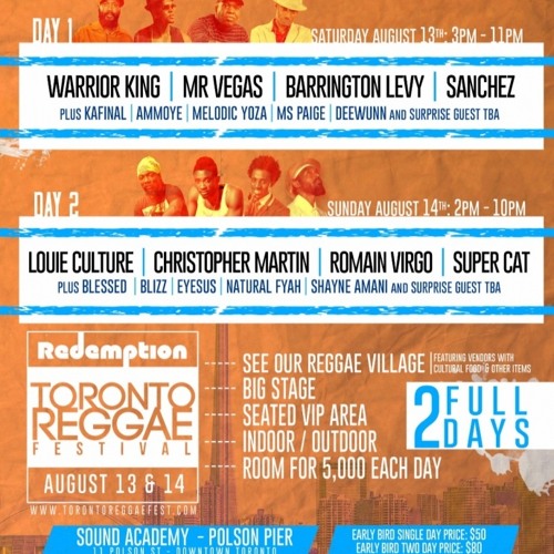 Stream Redemption Toronto Reggae Fest Aug 13-14 2016 by torontoreggae ...