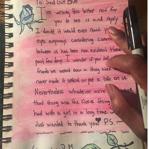 Sad Girl Writing In Diary