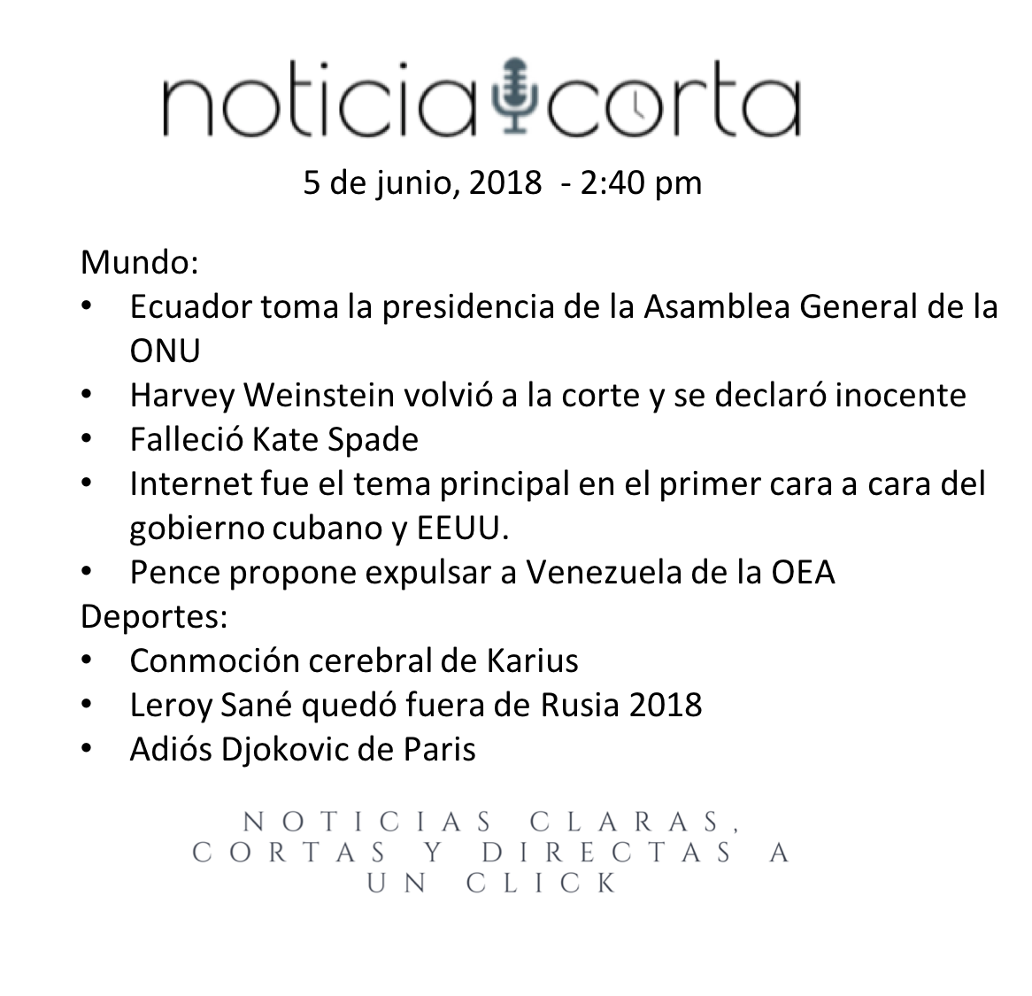 Noticia Corta 5 De Junio De 2018