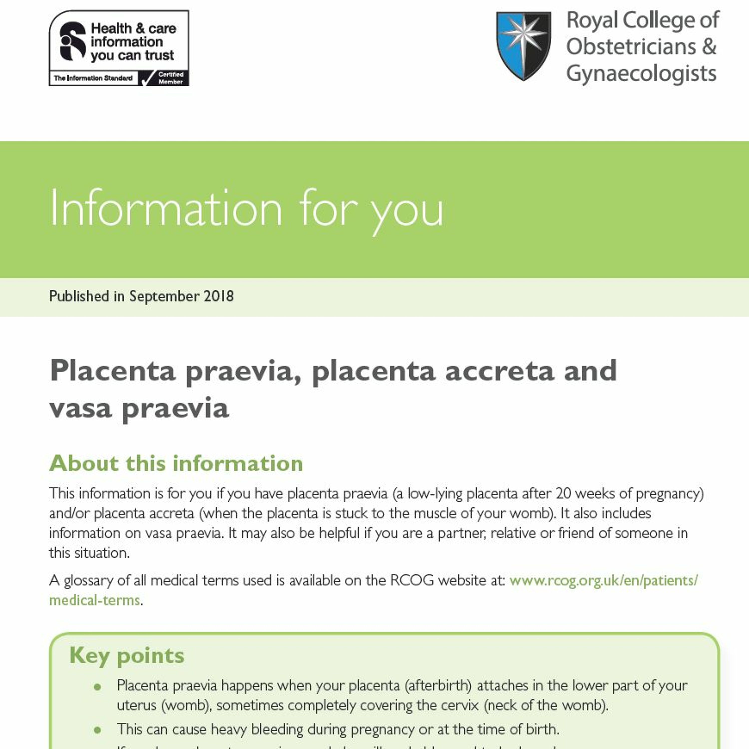 Placenta praevia, placenta accreta and vasa praevia – RCOG – Podcast ...
