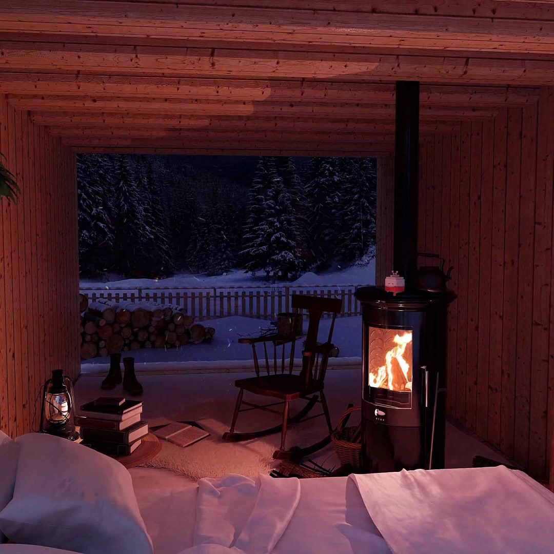 Stream Cozy Cabin Ambience with a Crackling Fireplace and Winter ...