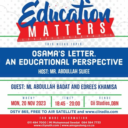 Stream episode 20-11-23 - Osama's Letter and educational Perspective by ...