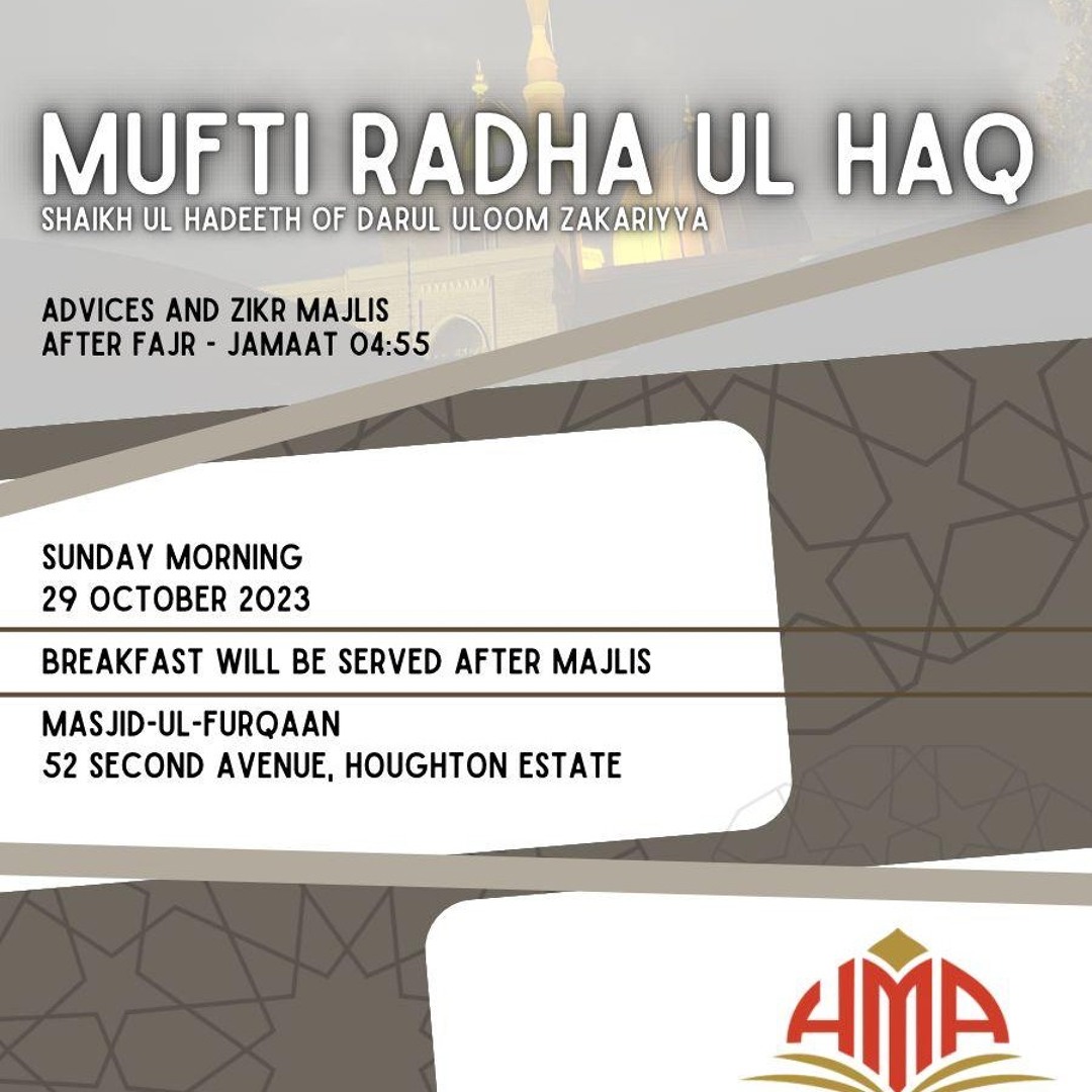 Stream Mufti Radha Ul Haq - Majlis - 29 Oct 2023 by Masjid-ul-Furqaan ...
