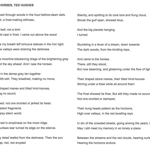 Stream 93 The Horses by Ted Hughes, read by Emma Fielding by Samuel ...