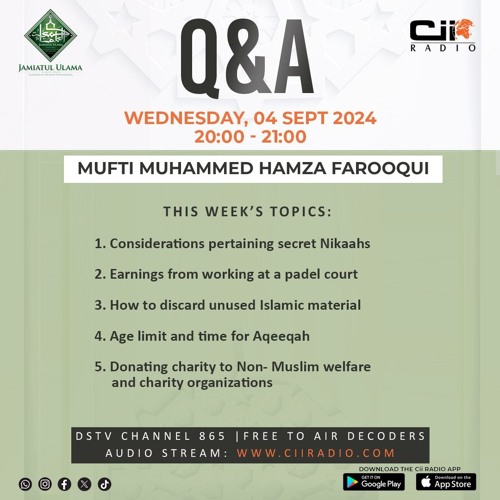 Stream 04-09-24 - Question & Answer with Mufti Muhammed Hamza Farooqui ...