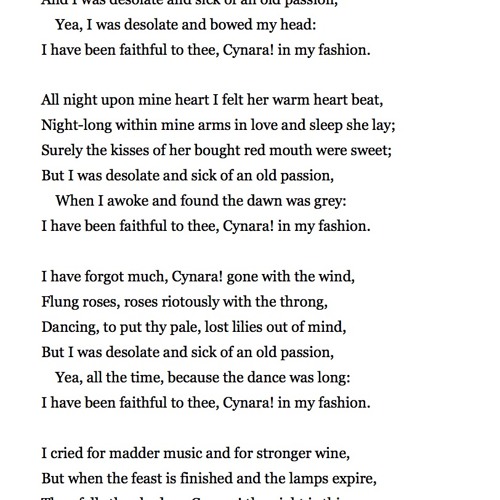 Stream 508 Cynara (Non sum qualis eram bonae sub regno Cynarae) by ...