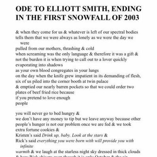 Stream Ode To Elliot Smith, Ending In The First Snowfall Of 2003 ...