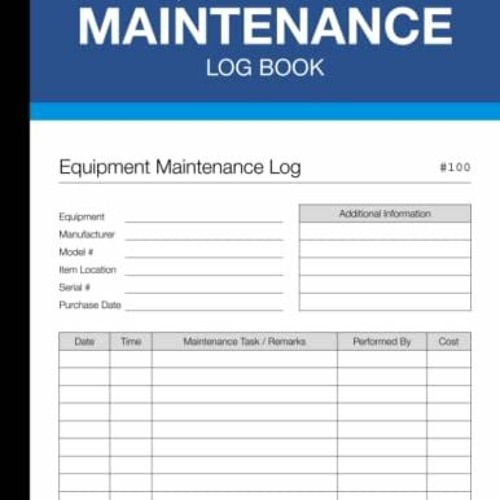 Stream View PDF Equipment Maintenance Log Book: For Repairs, Service ...