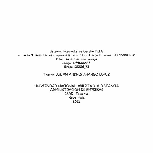 Stream Tarea 4. Describir Los Componentes De Un SGSST Bajo La Norma ISO ...