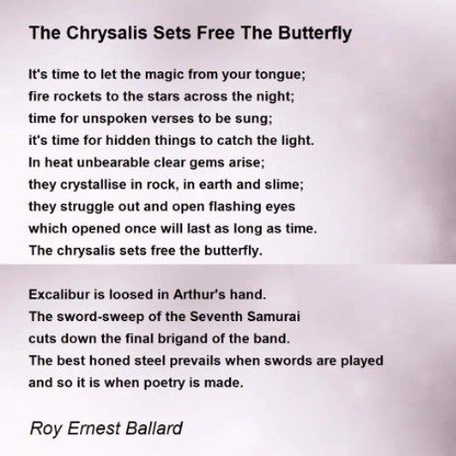 Stream "The Chrysalis Sets Free the Butterfly" 🐛🦋 poem by Roy Ballard ...