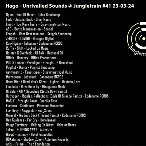 Stream Unrivalled Sounds #41 @ Jungletrain 23-03-24 by Hago ...